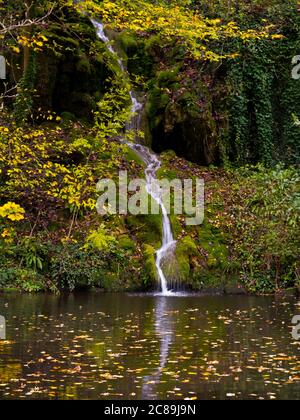 The Cascade waterfall and River Derwent with autumn colour in trees at ...