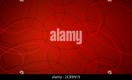 Abstract background of intersecting circles with shadows in red colors ...