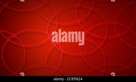 Abstract background of intersecting circles with shadows in red colors ...