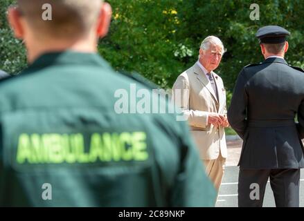 The Prince of Wales during a visit to Middlemoor Fire Station in Devon ...