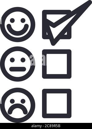 Options list with check mark and emojis line and fill style icon design ...