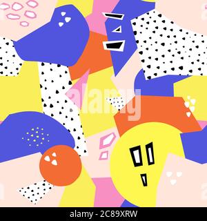 Seamless pattern abstract collage contemporary turquoise lime yellow ...