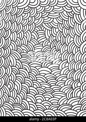 Wavy waves pattern - coloring page for adults. Doodle ink artwor Stock ...