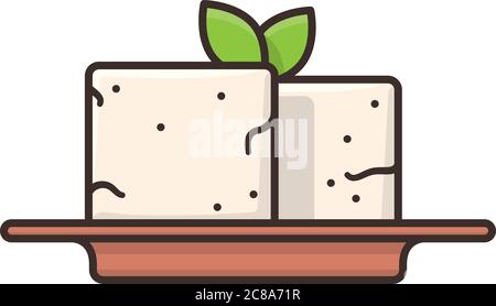 Tofu cubes on a plate vector line icon Asian vegan food outline symbol ...