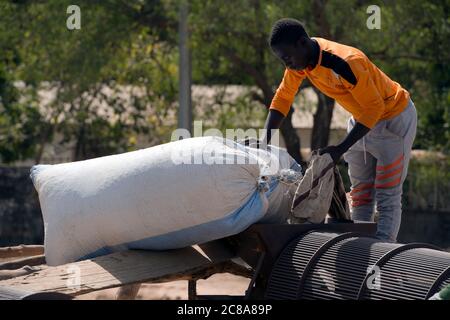 An indigenous, ethnic Mandinka (Mandingo) tribe woman performing a ...