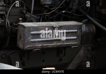 Closeup shot of heavy metal locked gates on a blurred background Stock ...