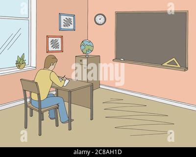 Classroom graphic color school interior sketch illustration vector ...