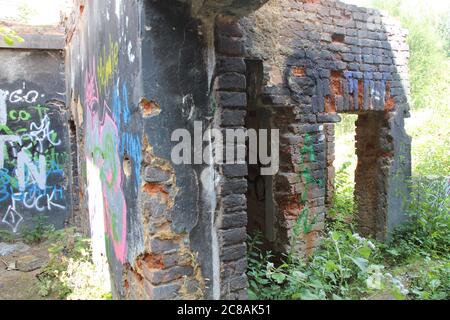 Chalk as a building material The ruined walls of a building made from ...