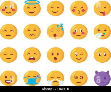 bundle of emojis faces set icons vector illustration design Stock ...