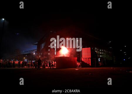 Liverpool fans with flares following their trophy presentation at ...