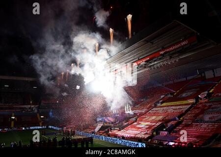 Fireworks during the post-match celebrations after the Premier League ...