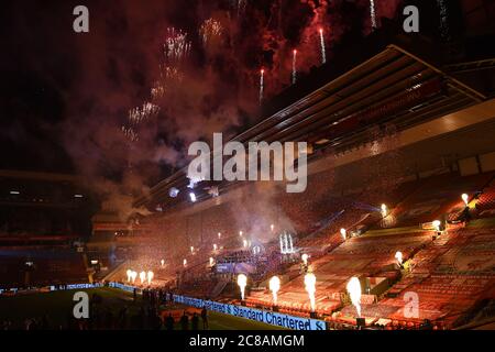 Fireworks during the post-match celebrations after the Premier League ...