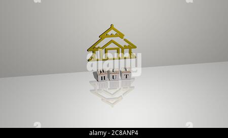 3D illustration of HUT graphics and text made by metallic dice letters ...