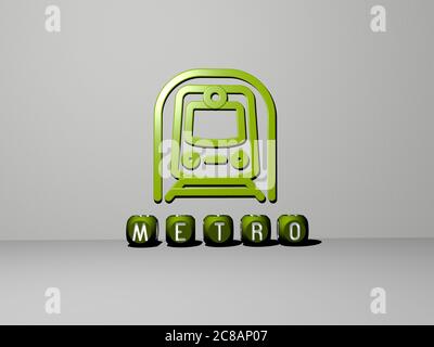 subway text of cubic dice letters on the floor and 3D icon on the wall ...