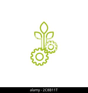 Mechanical gear and three green leaves. Isolated on white background ...