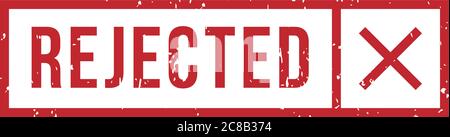Denied rubber stamp with cross in red square frame with border. Grunge ...