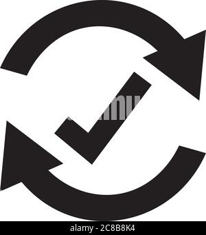 sync arrows and check mark icon over white background, half line half ...