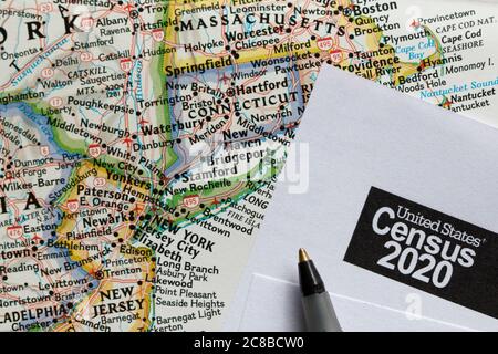 Closeup of United States Census 2020 form informational copy and a ...