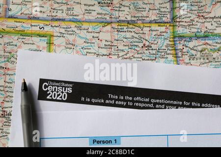 Closeup of United States Census 2020 form informational copy and a ...