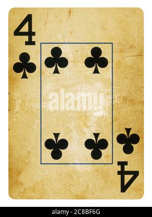 Four of Clubs Vintage playing card - isolated on white (clipping path ...