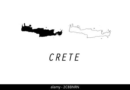 Crete Island Vector Map, black and white Silhouette Outline map for ...