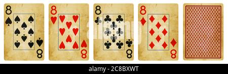 Eight of Clubs Vintage playing card - isolated on white (clipping path ...