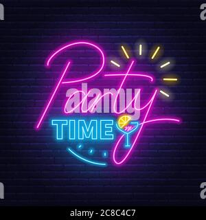 Party time neon lettering in retro style Stock Vector Image & Art - Alamy