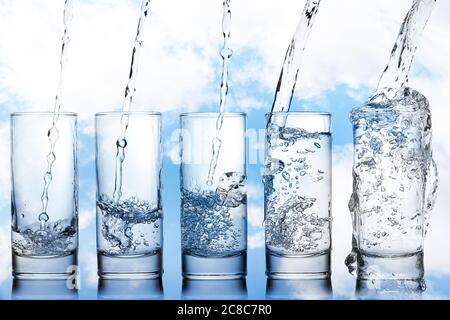 stages of pouring water into a glass Stock Photo - Alamy
