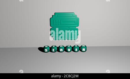 3D representation of SERVER with icon on the wall and text arranged by ...