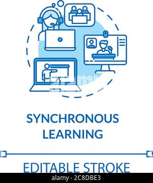 Synchronous learning concept icon. Distance learning. Video conference ...