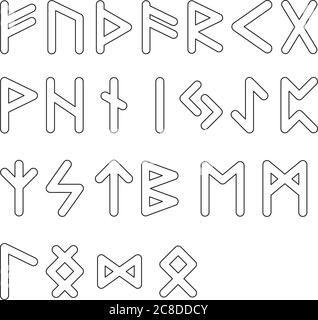 Runic hieroglyphics. Ancient nordic celtic alphabet with carved runes ...
