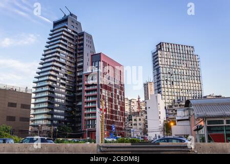 Beirut city skyline. Modern buildings, old buildings, military ...