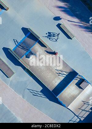 aerial overhead view of a skatepark ramp, skateboard concept Stock ...