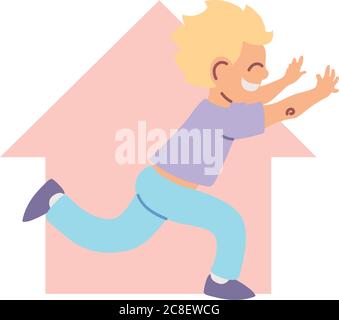 little boy smiling running at home cartoon vector illustration design ...