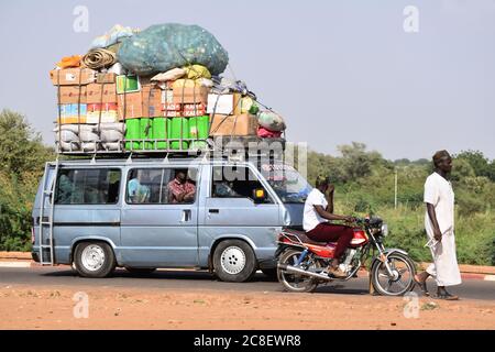 NIGER, Niamey, Mini-Bus Transport to village, overloaded Toyota bus ...