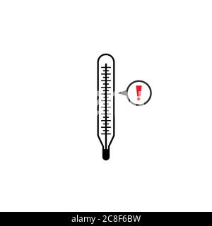 Thermometer with exclamation mark isolated on white. extremely High ...