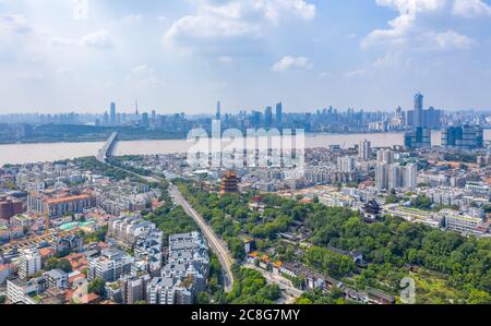 Aerial view of Wuhan city .Panoramic skyline and buildings beside ...