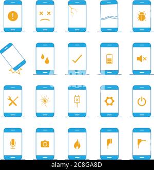 Phone service, repair vector icons, colorful glossy buttons on white ...