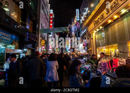 Street food and shopping in Myeong-Dong Walking Street, Myeong-dong ...