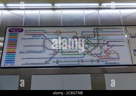 Lines map of Seoul Metropolitan Subway, Seoul, South Korea Stock Photo ...