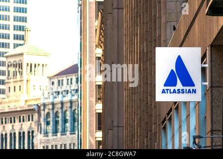 Atlassian logo at HQ of Australian enterprise software company ...