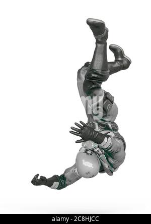 battle pilot is falling down up in white background, 3d illustration ...