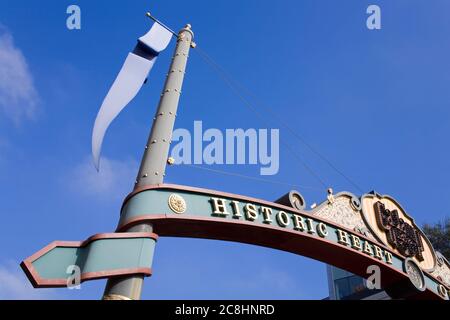 Historic Gaslamp Quarter gateway arch over 5th Street San Diego ...