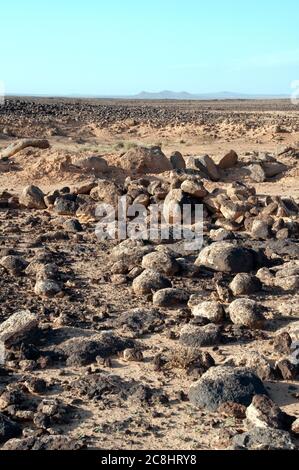 The Badia region of the desolate Jordanian eastern desert long the ...