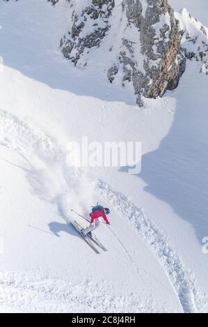 Impressive freeride skiing at the Seegrube near Innsbruck, perfect ...