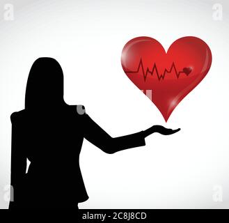 Female and red lifeline heart illustration design over a white ...