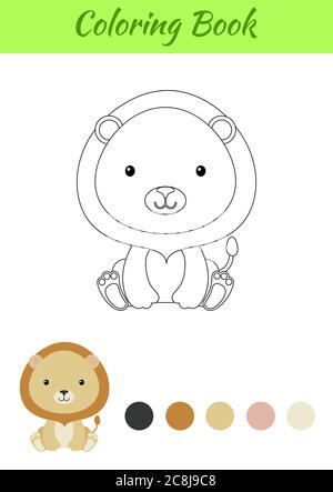 Coloring page cute lion with colorful sample printable worksheet for ...
