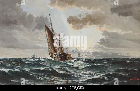 Bille Vilhelm - Seascape with Several Ships on Open Sea at Sunset Stock ...