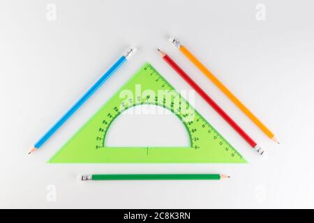 triangular ruler for studying at school isolated on a white background ...