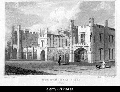 Nineteenth century engraving picture of Rendlesham Hall, Suffolk ...